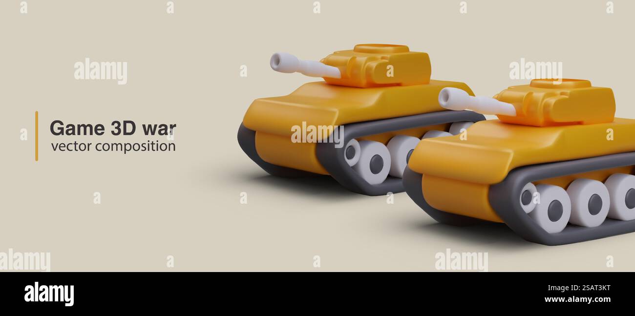 Poster with 3d realistic yellow tanks on yellow background with place ...