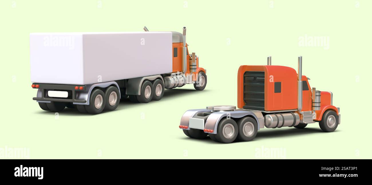 Large realistic truck with and without semitrailer loaded tractor hi ...