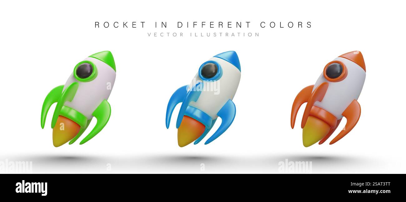 Realistic space rocket in flight. Flying machine with porthole. Space ...