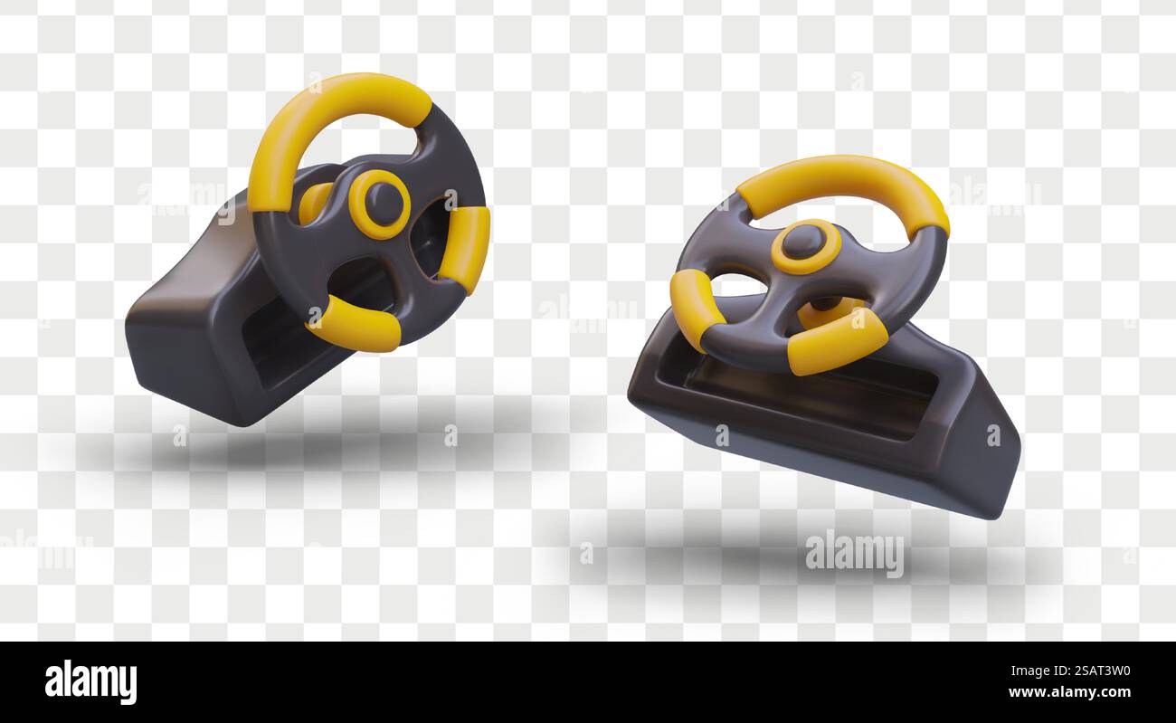 Realistic 3d steering racing wheel in different positions. Device to ...