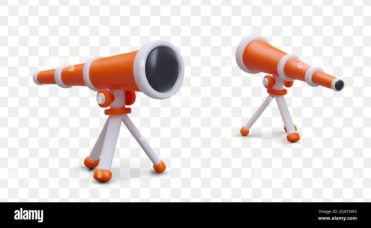 3D telescope in cartoon style. Front and back view. Optical device for ...