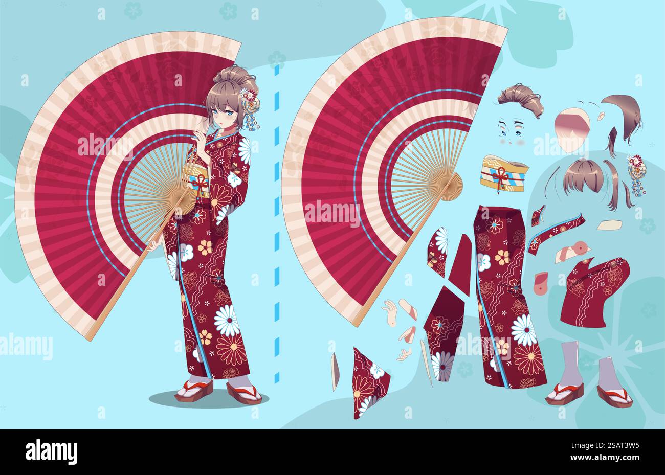 Anime manga girl cartoon characters for animation, motion design kit ...