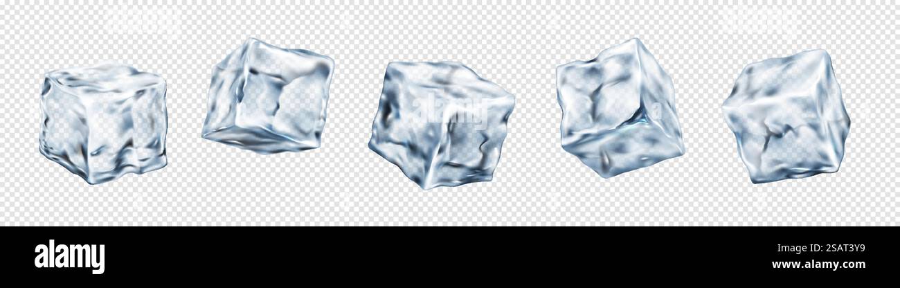 Cube ice crystals realistic vector illustration set. Cocktail cooling ...