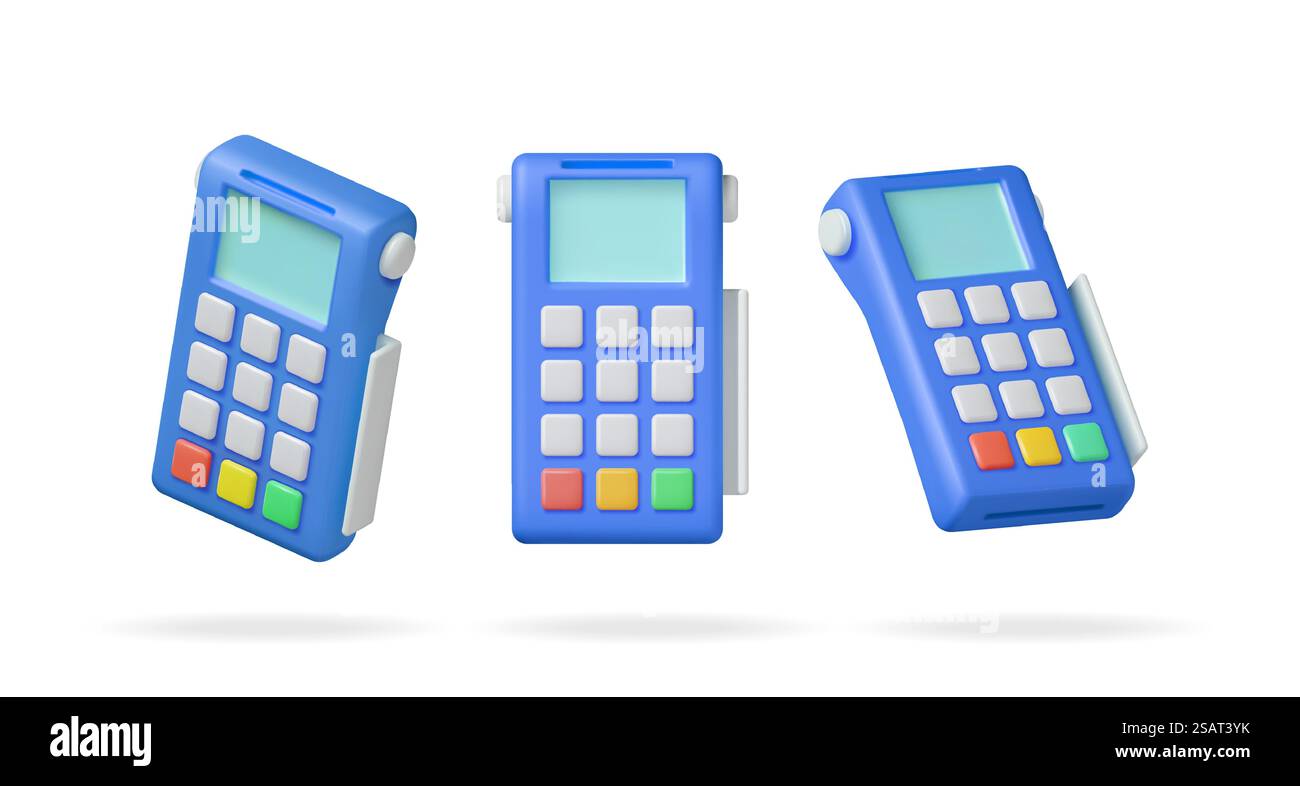 3D Payment Terminal Set Isolated. Render Modern POS Bank Payment Device ...