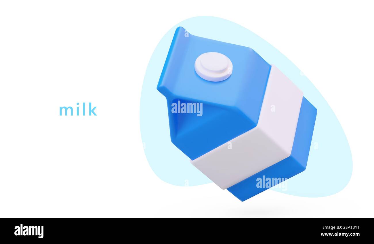Blue milk carton with screw on lid. Realistic milk packaging. Side ...