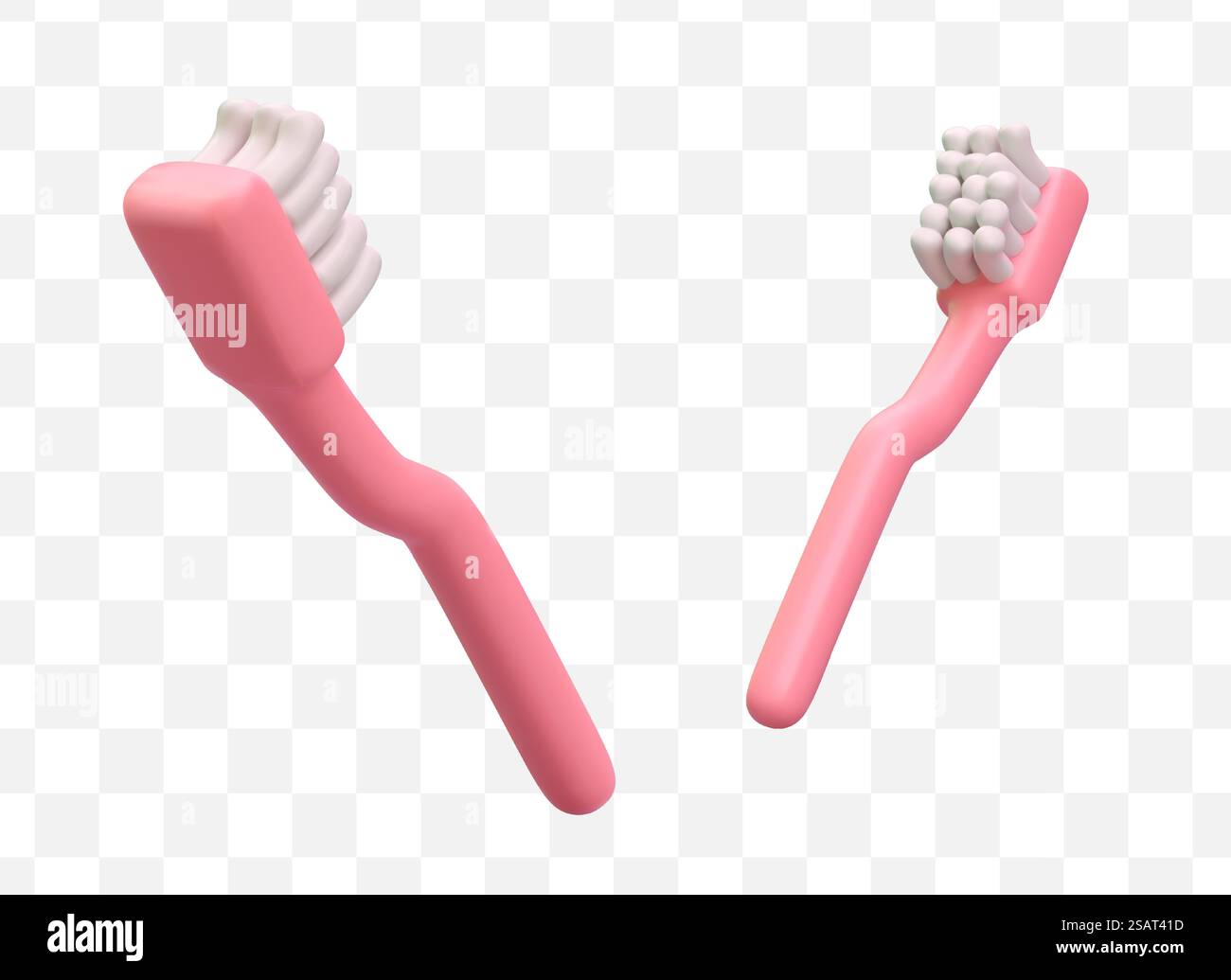 Realistic pink toothbrush, front and back view. Vector object in ...