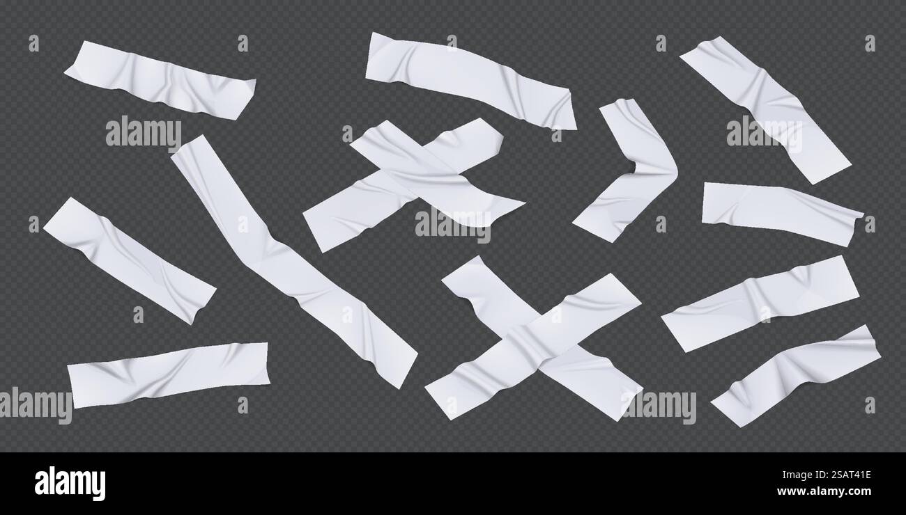 Silver duct tape pieces realistic vector illustration set. Shiny ...