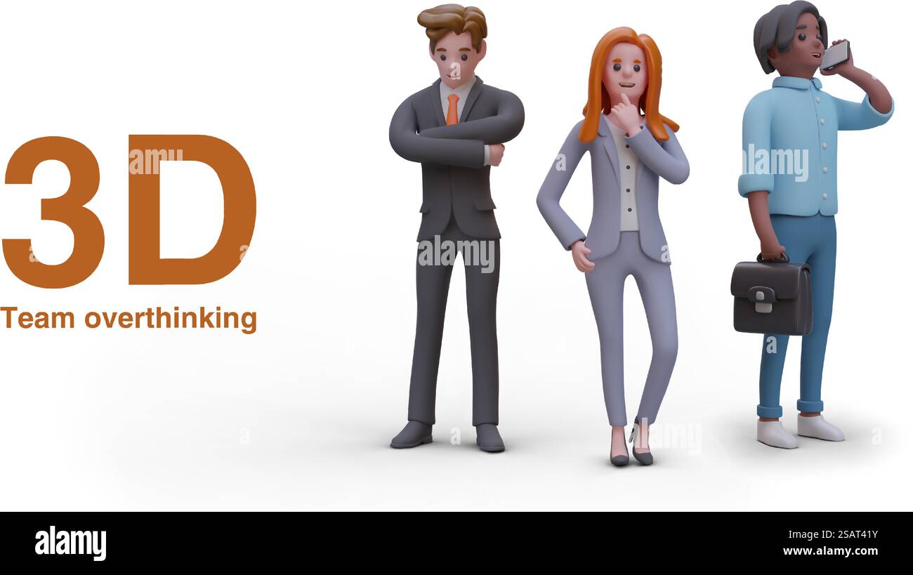 Team is overthinking. Finding solution, difficult task. Male and female ...