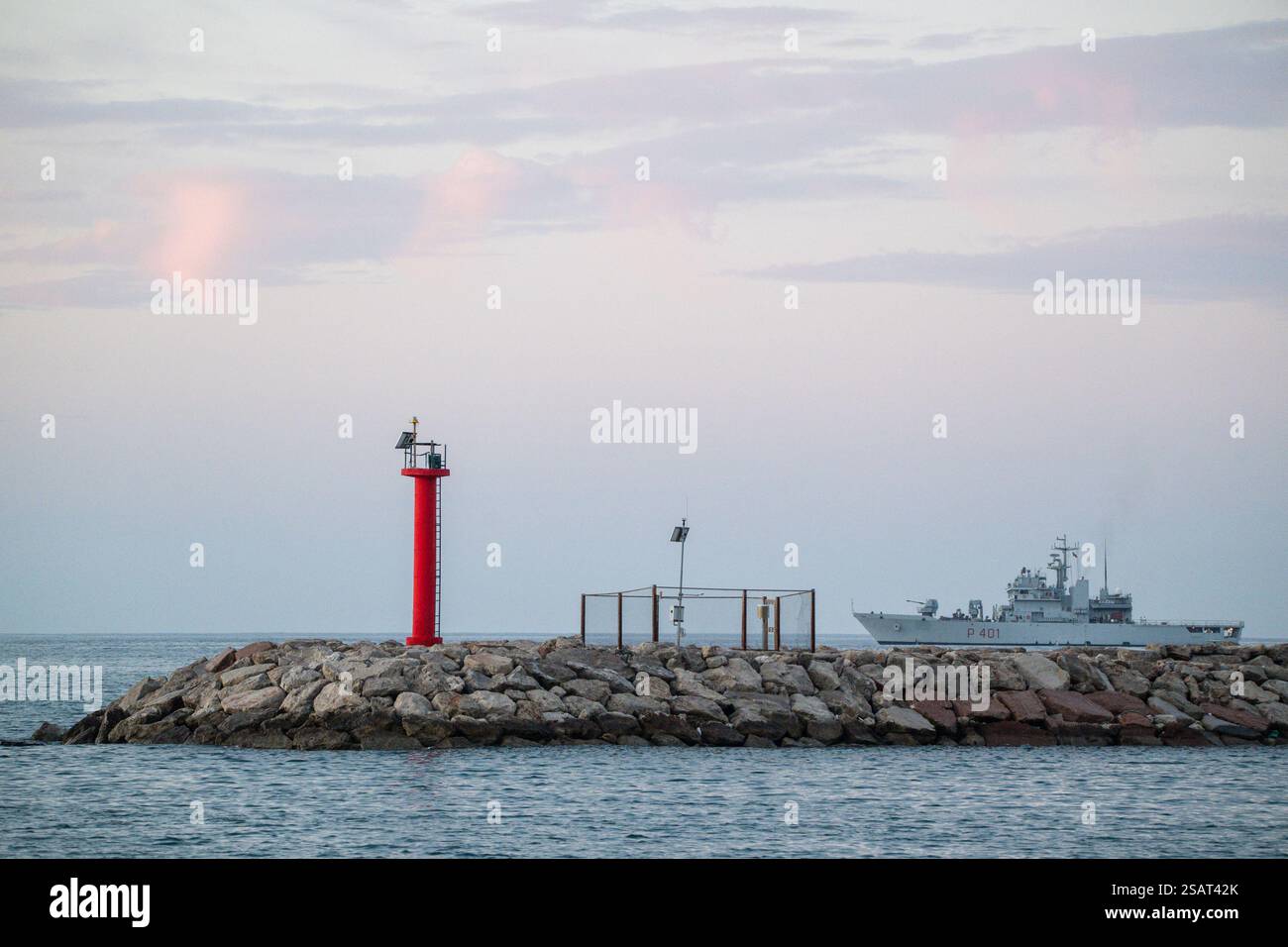 Shengjin, Albania. 28th Jan, 2025. The navy ship Cassiopea seen while ...