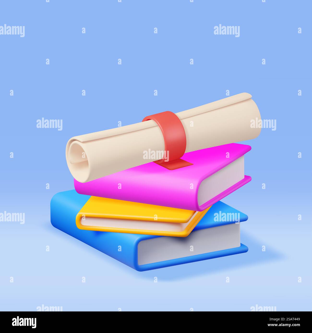 3D Graduation Diploma and Stack of Books Isolated. Render Graduation ...