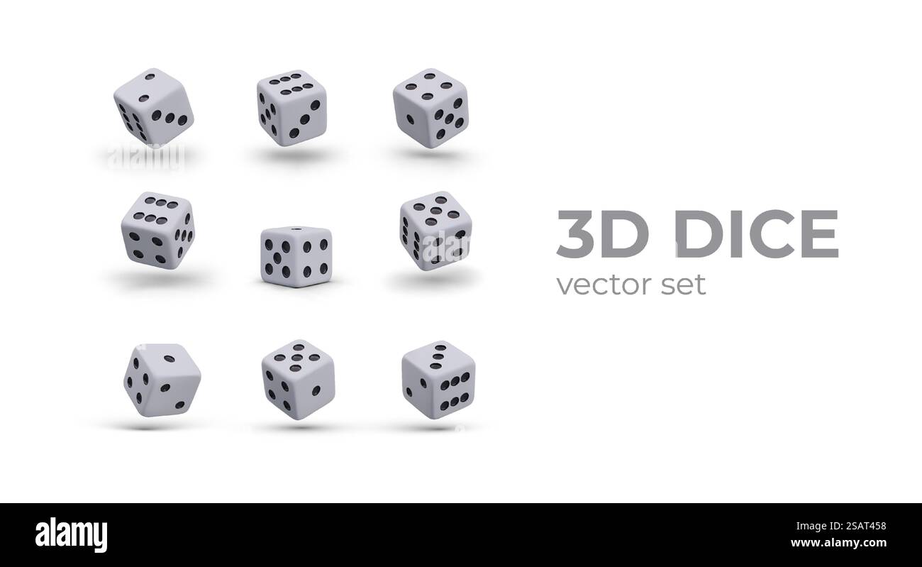 Set of 3D dice in different positions. Realistic images for gaming ...