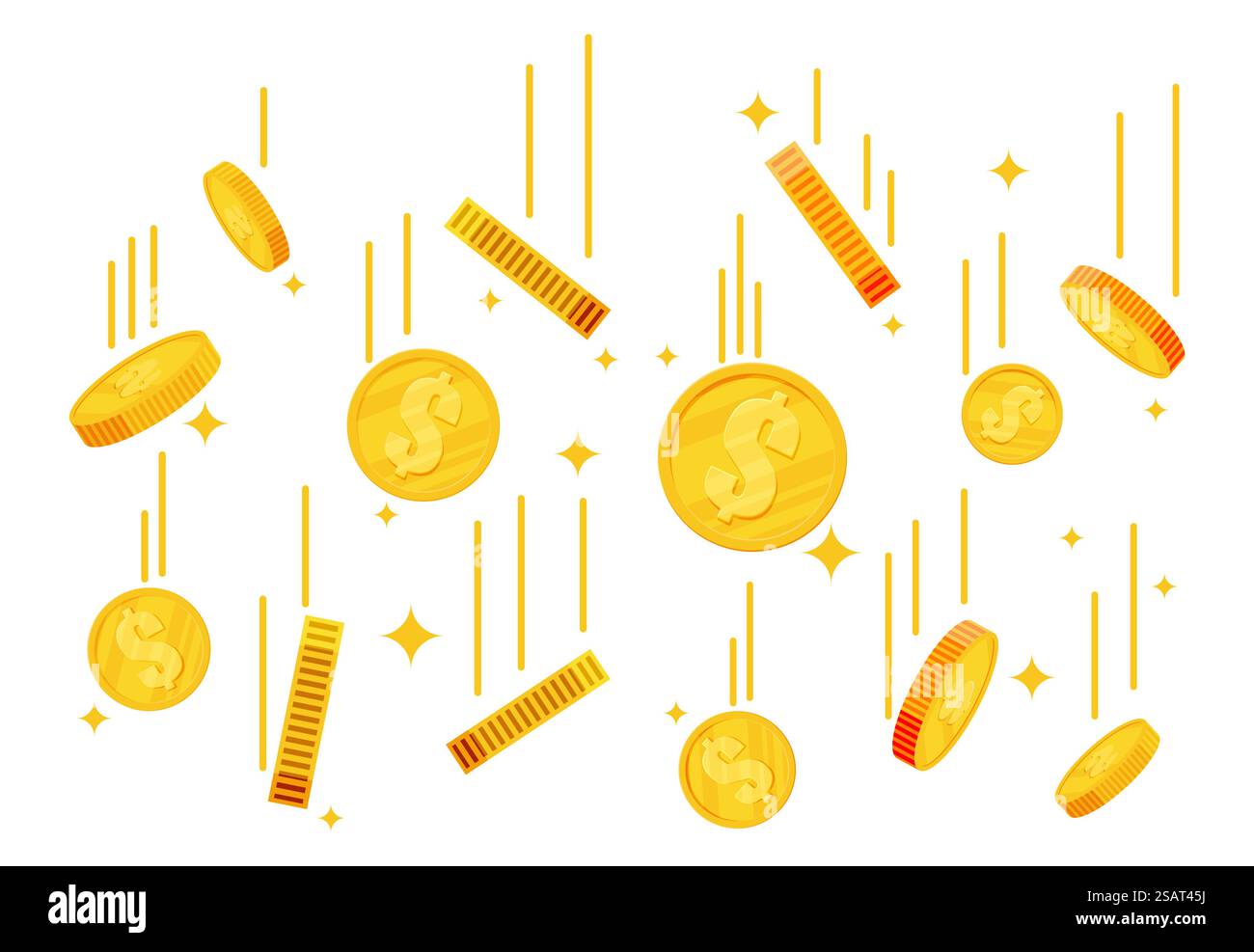 Falling gold coins. Money rain. Golden coins with dollar sign. Growth ...