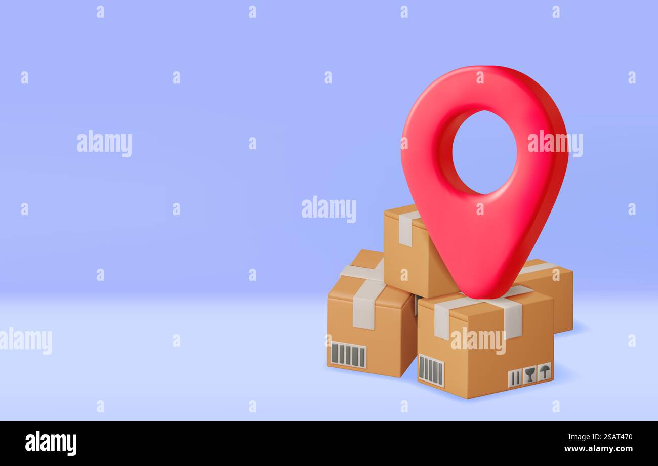 3D Carton Packaging Box with Location Pin. Render Cardboard Package ...