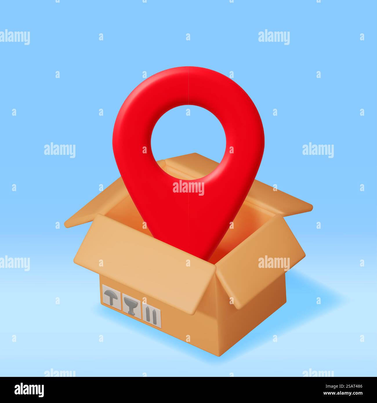 3D Carton Packaging Box with Location Pin. Render Cardboard Package ...