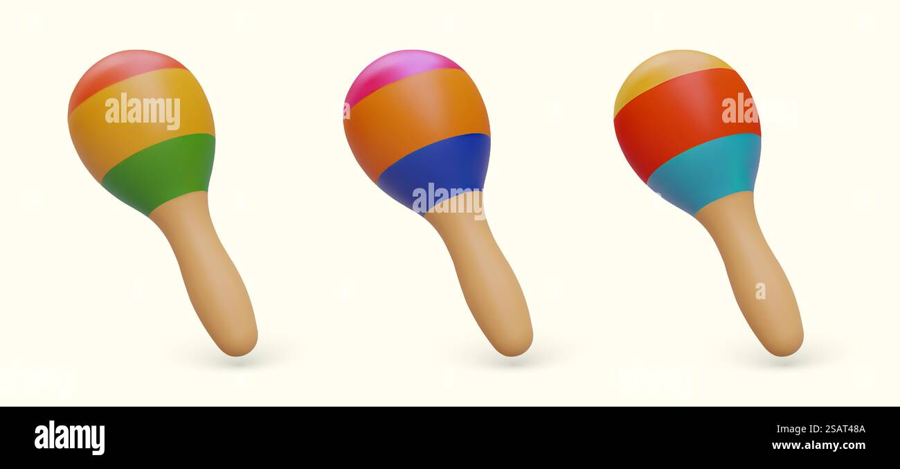 Set of wooden maracas of different colors. Isolated vector icons ...