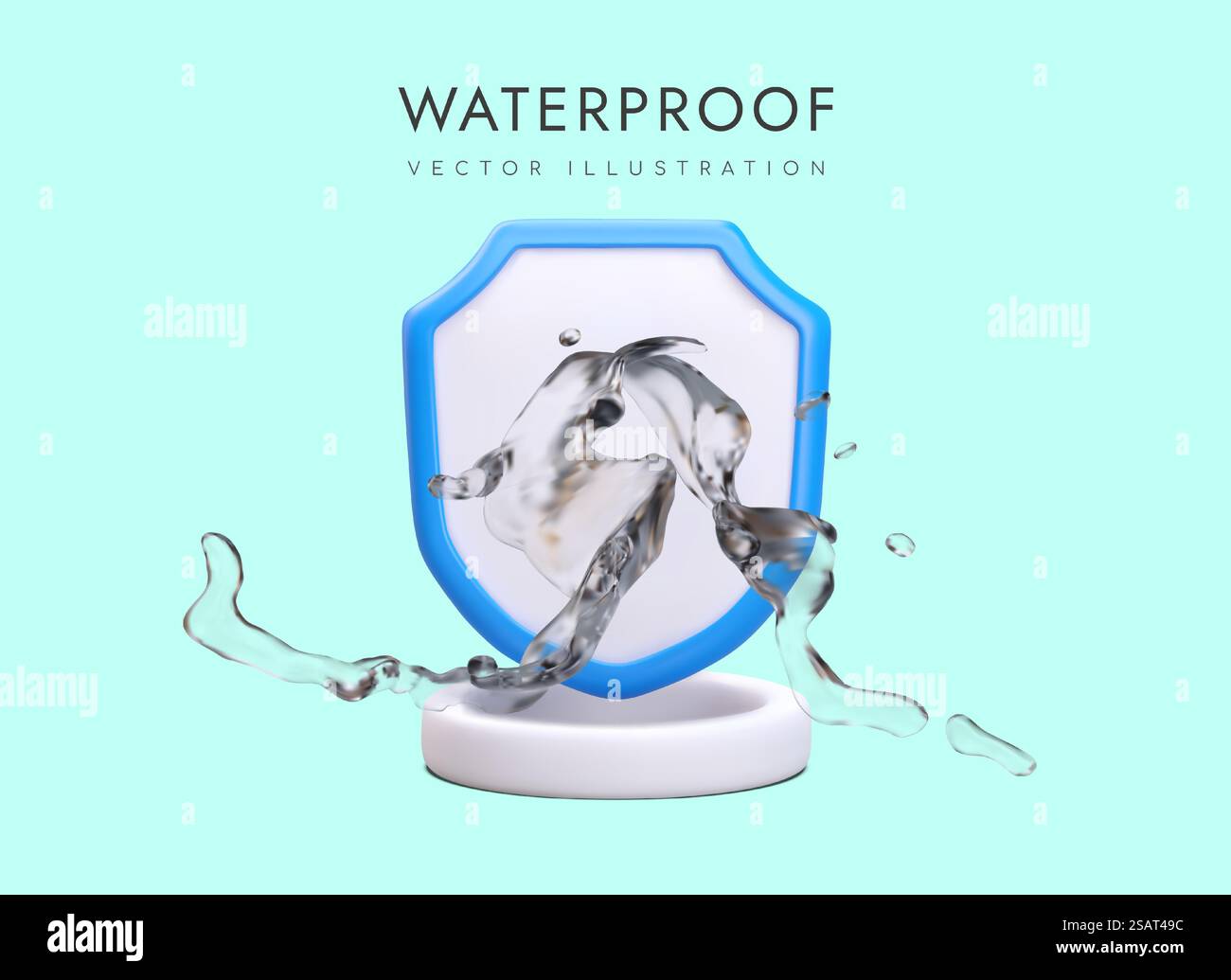 Colorful poster with sign of protection and splash of crystal water ...