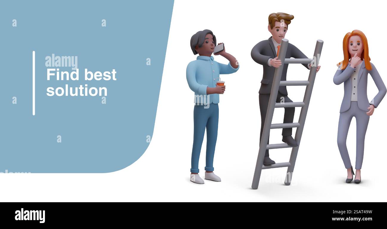 Find best solution. Man rises on ladder. Realistic characters are ...