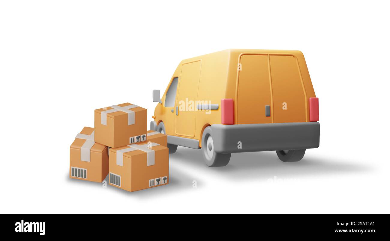 3D Delivery Van full of Cardboard Boxes Isolated. Render Express ...