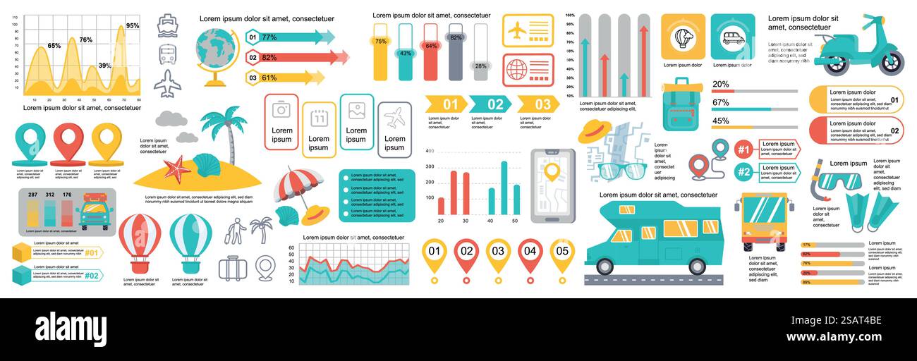 Mega set of travel infographic elements data visualization vector design template. Can be used ...
