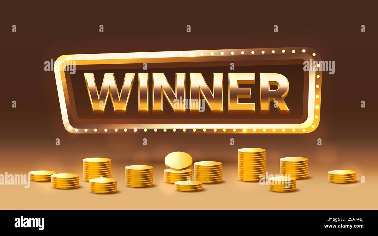 Winner frame label, jackpot winning coins, night Vegas. Vector. Winner ...