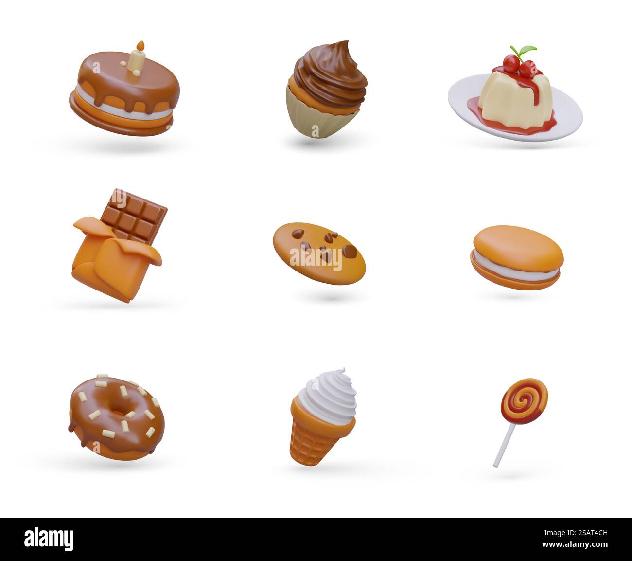 Set of colored 3D icons of desserts, sweets. Isolated vector image on ...