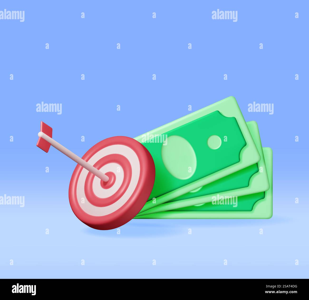 3D Stacks of Dollars and Target with Arrow Isolated. Render Dartboard ...