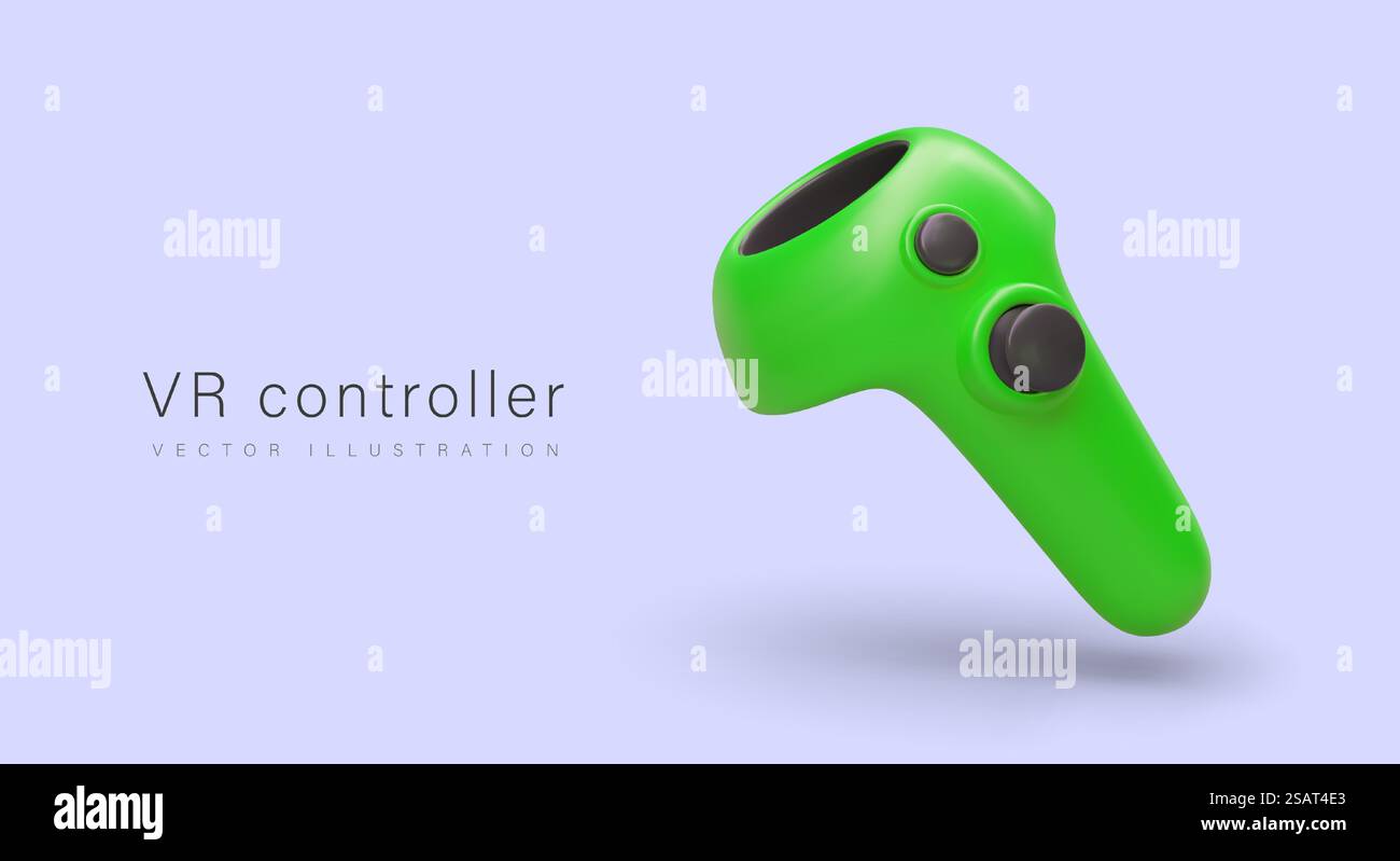 Green virtual reality controller. Advertisement of store of modern ...