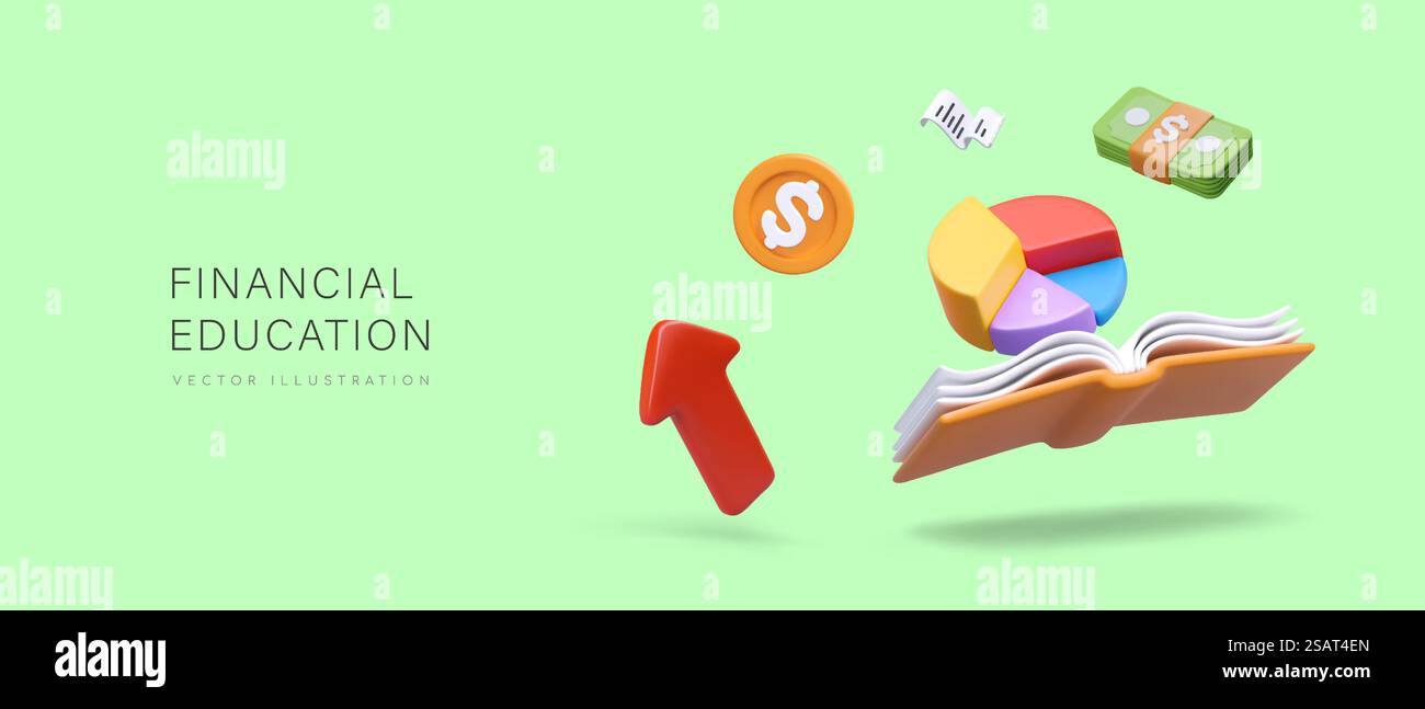 Colorful poster for online school. Concept of financial education. 3d ...