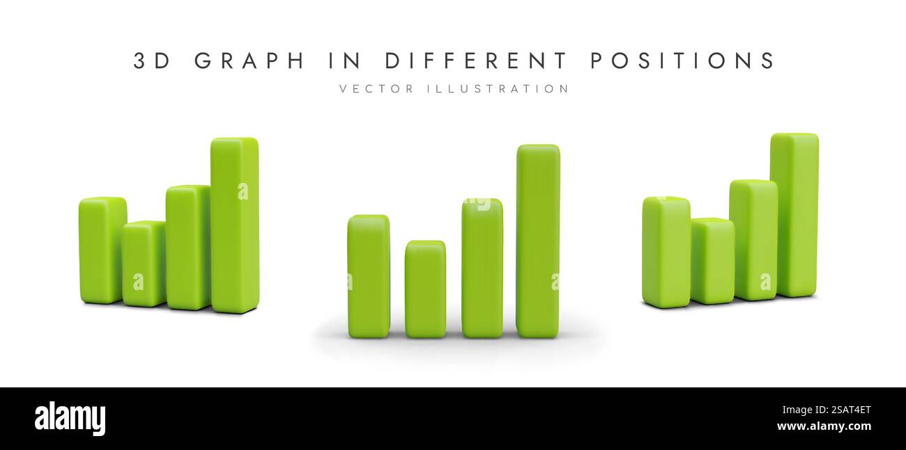 Set of green column 3D graphs in different positions. Keeping ...