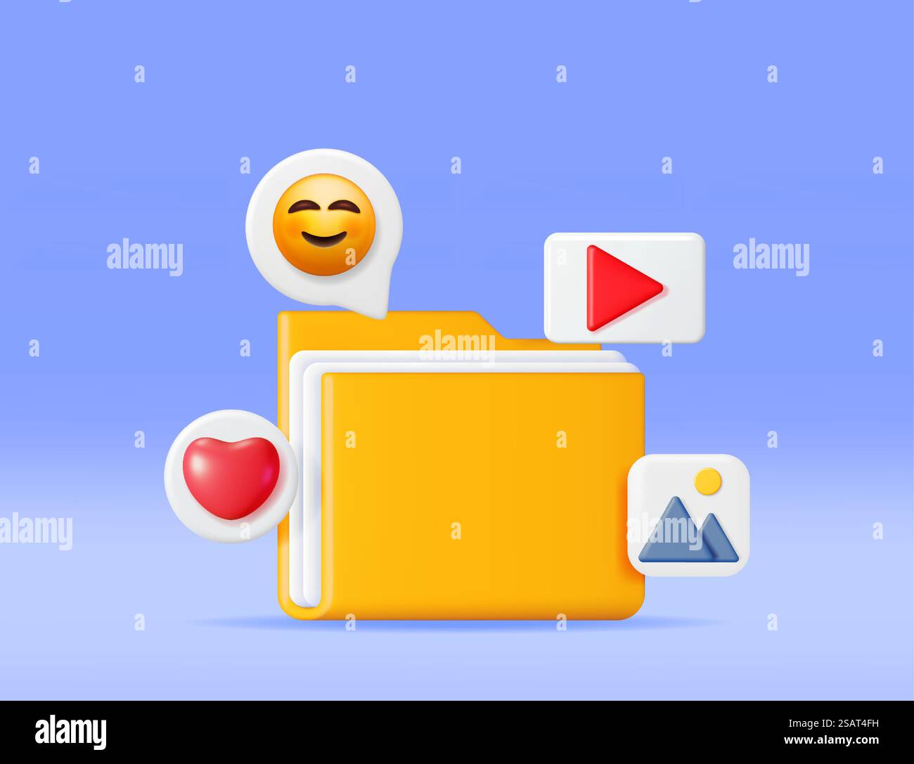 3D Multimedia Folder with Media Files. Render Image, Message and Video ...