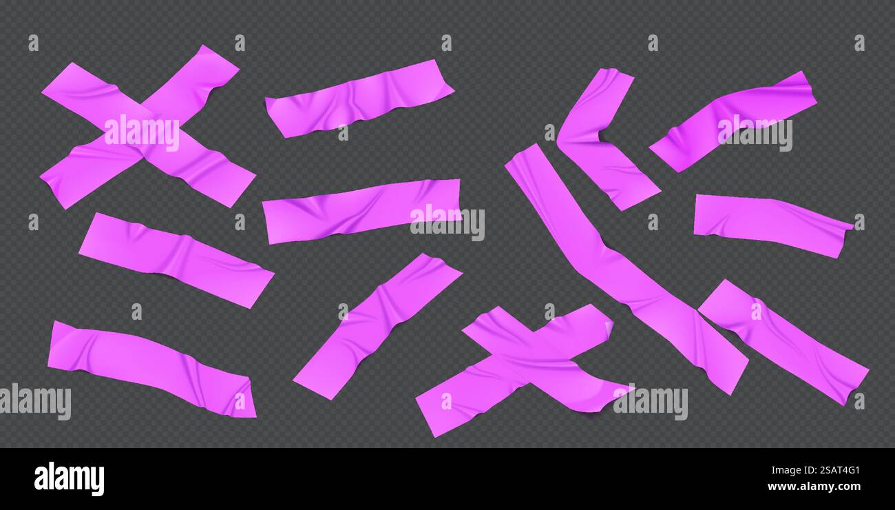 Pink holographic foil strips realistic vector illustration set. Color ...
