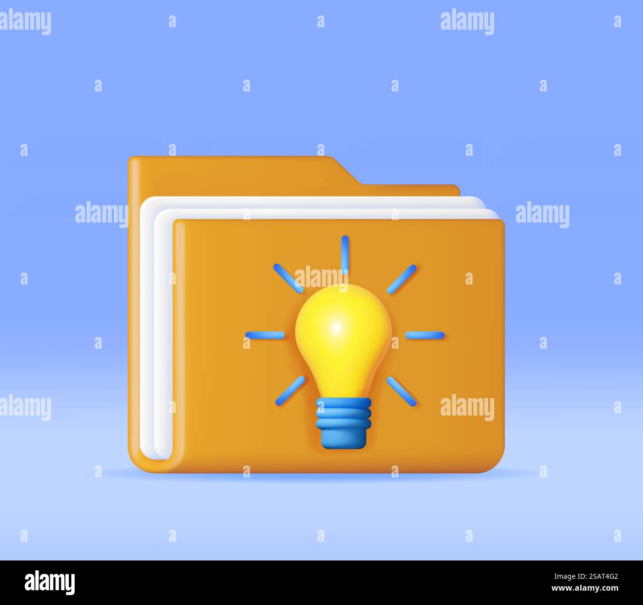 3D Business Folder full of Papers and Idea Bulb Isolated. Render Yellow ...