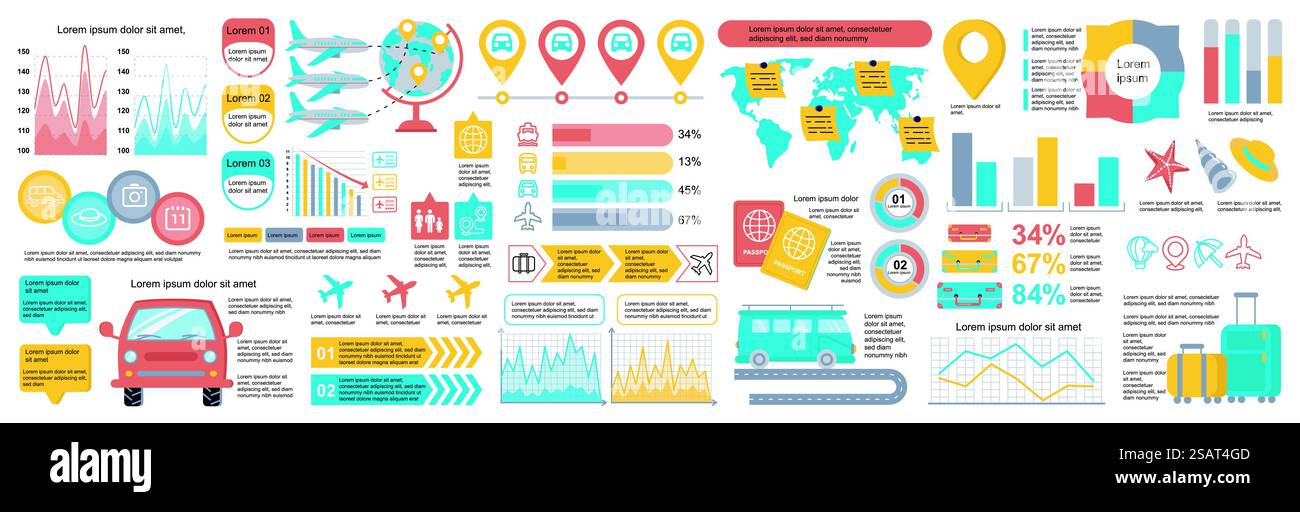 Mega set of travel infographic elements data visualization vector design template. Can be used ...