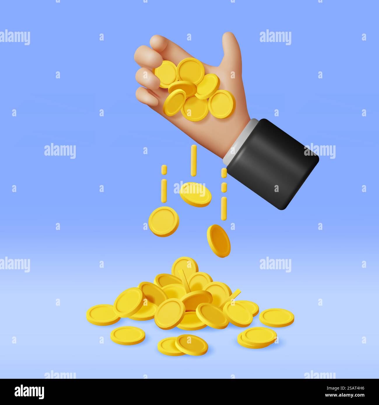 3D Hand Full of Gold Coins Isolated. Render Money in Hand. Golden Cash ...