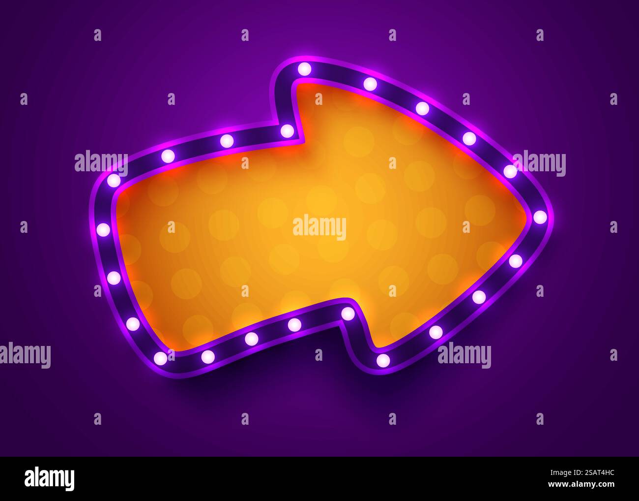 Retro light arrow sign. Signboard with lamps border. Vintage style ...