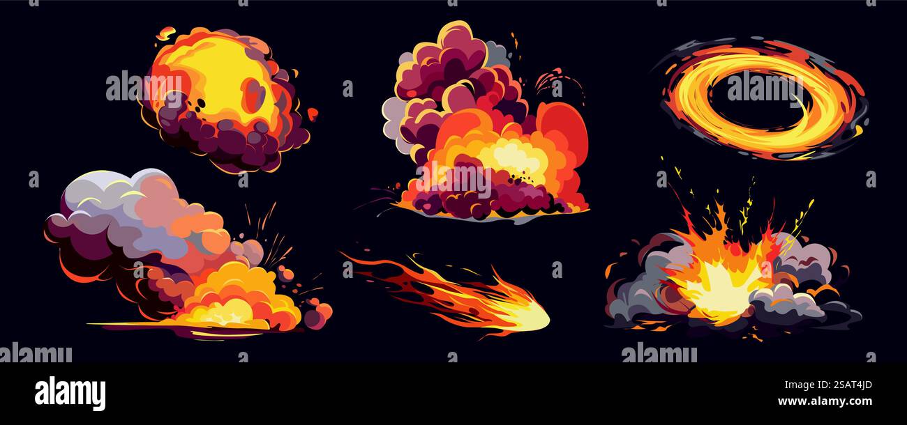 Fire game effects mega set in cartoon graphic design. Bundle elements ...