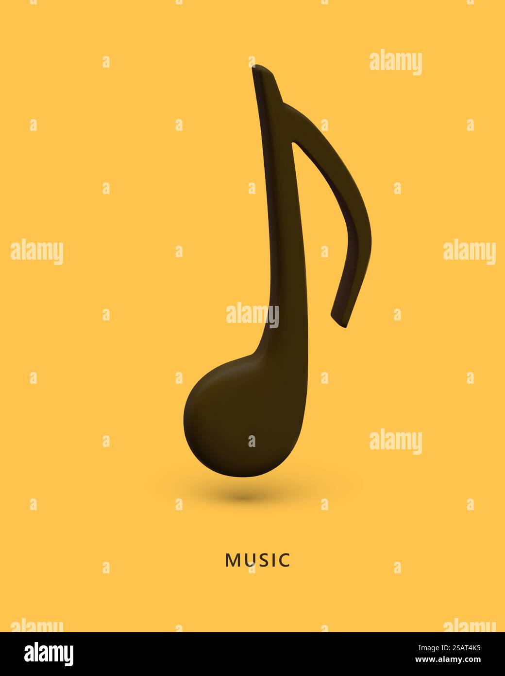 Black realistic musical note on yellow background. Musical symbol ...