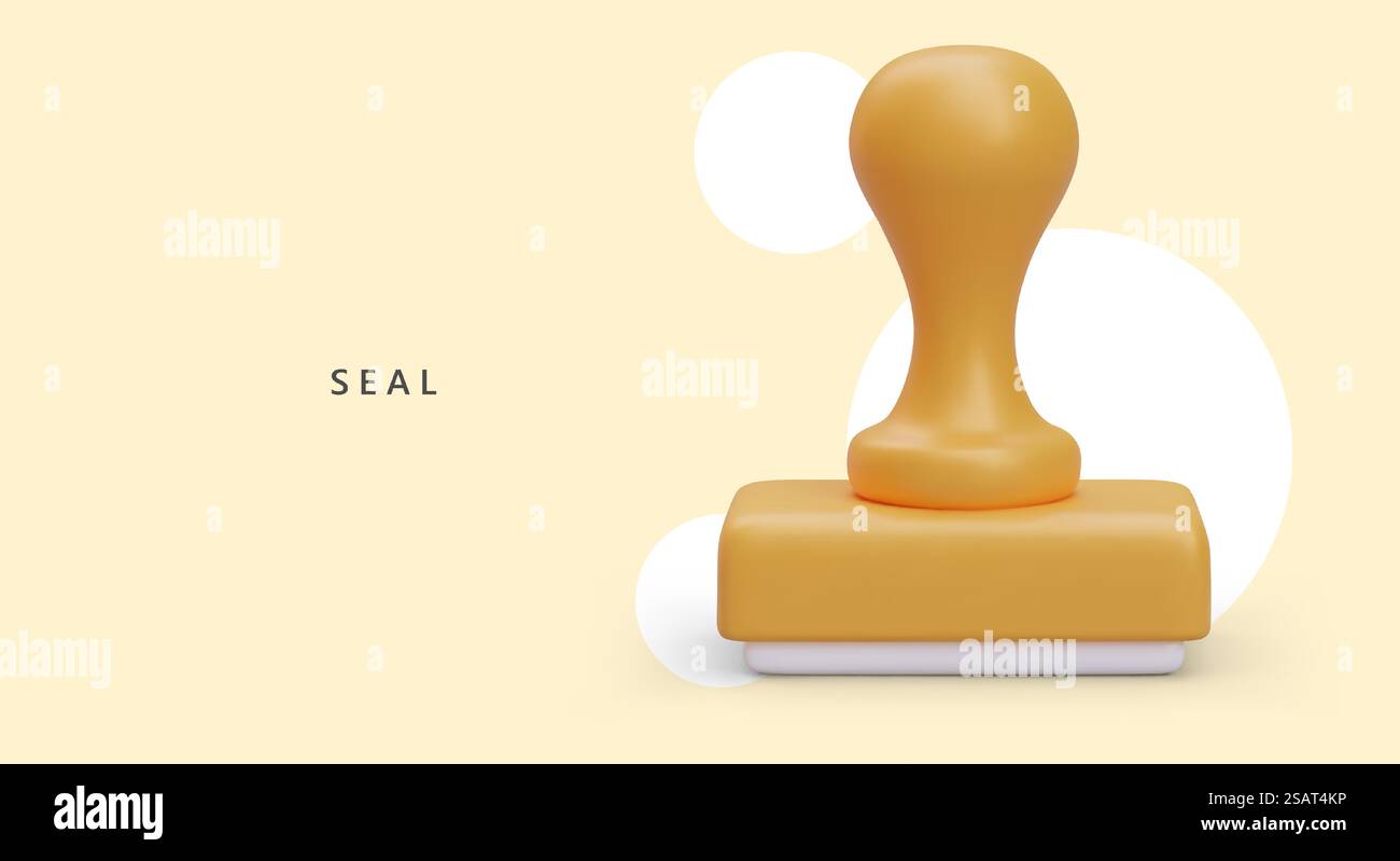 Realistic rectangular seal with vertical handle, rubber stamp ...