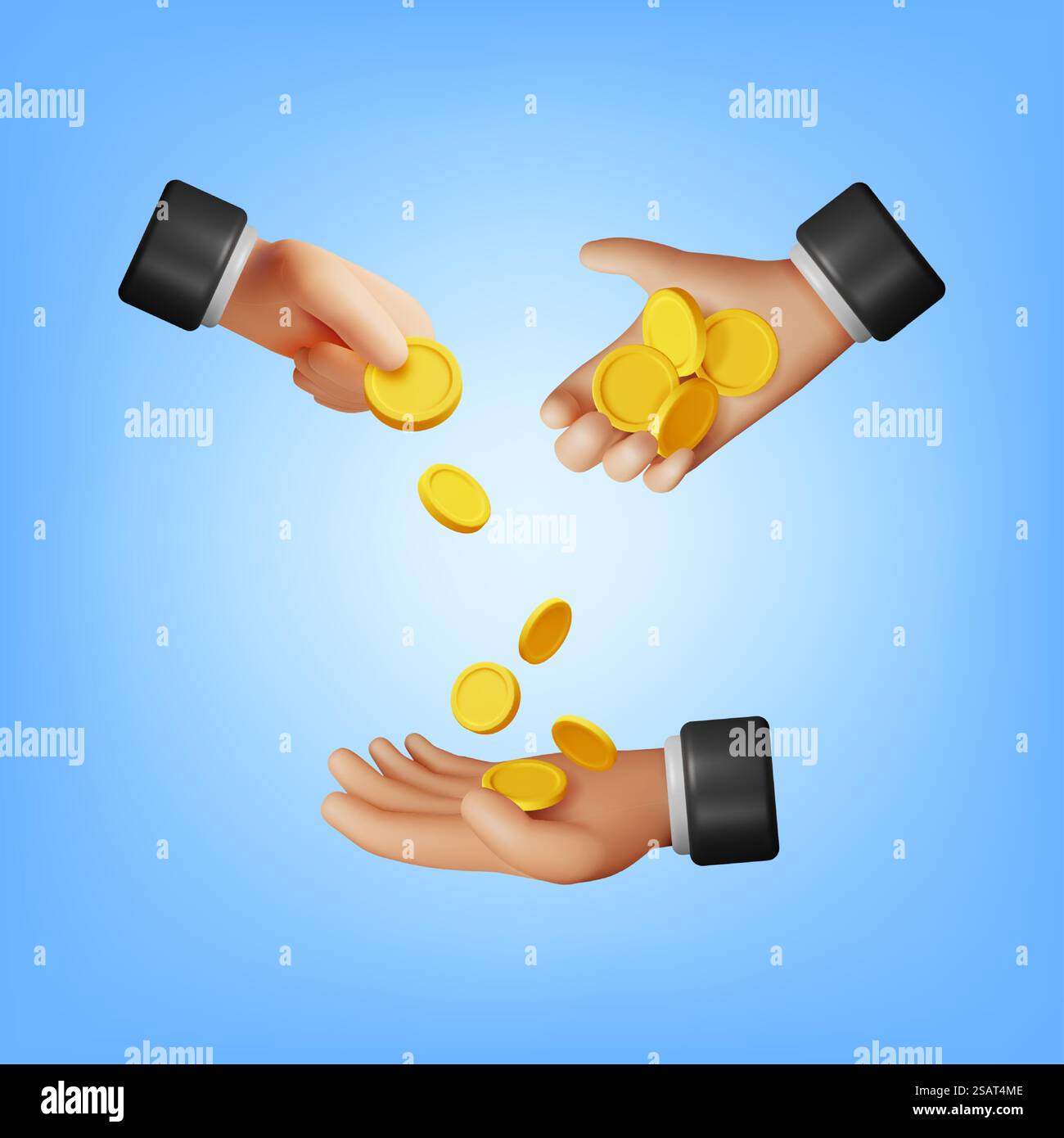 3D Hand Full of Gold Coins Isolated. Render Money in Hand. Golden Cash ...