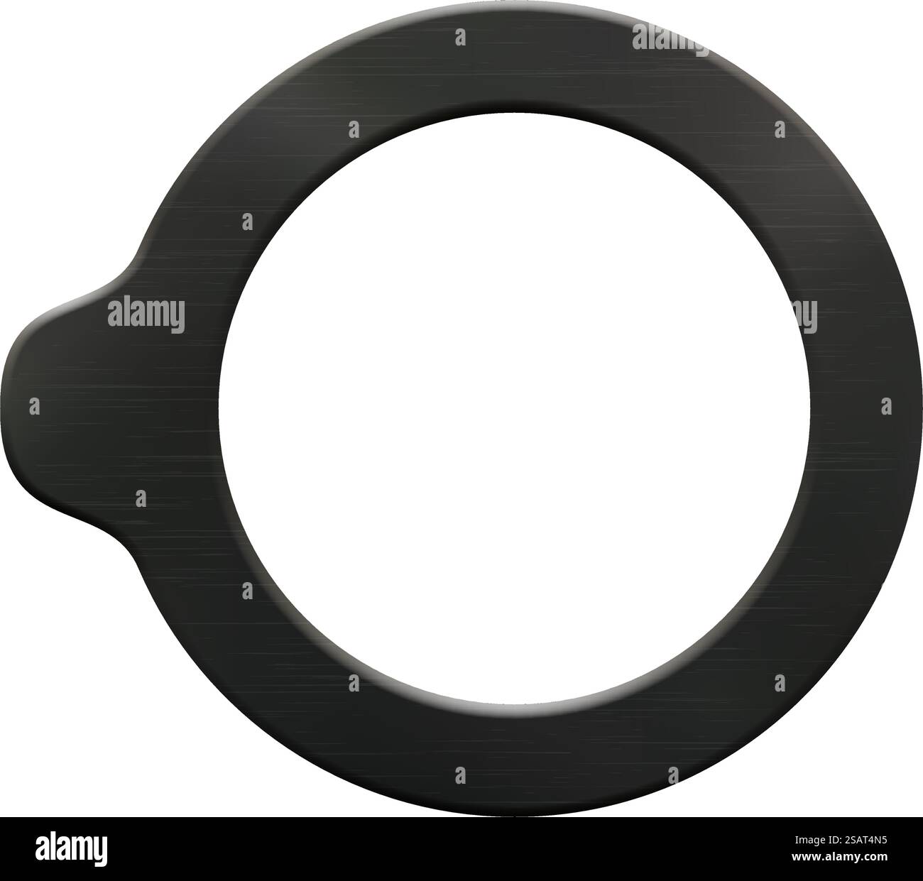 A rubber black round gasket with a slight protrusion or eyelet with a ...