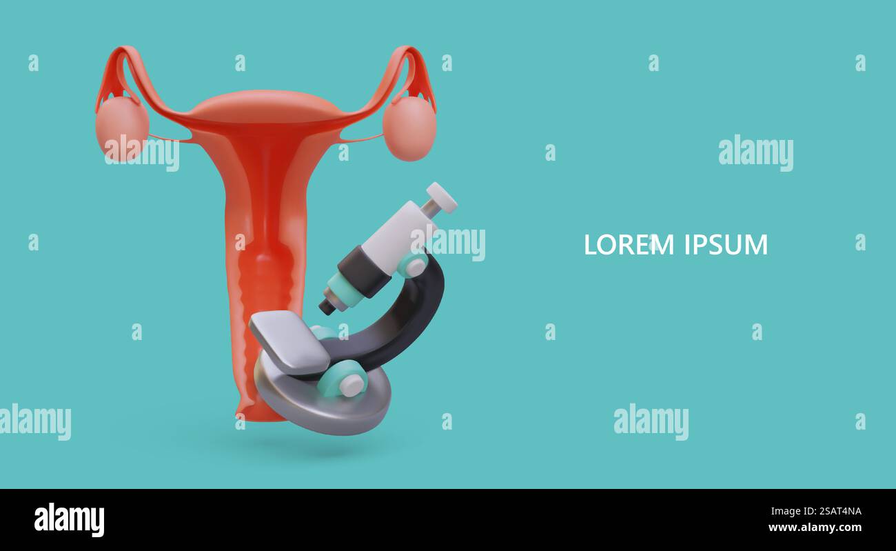 Realistic internal female organs, microscope. Cytology, analyses ...
