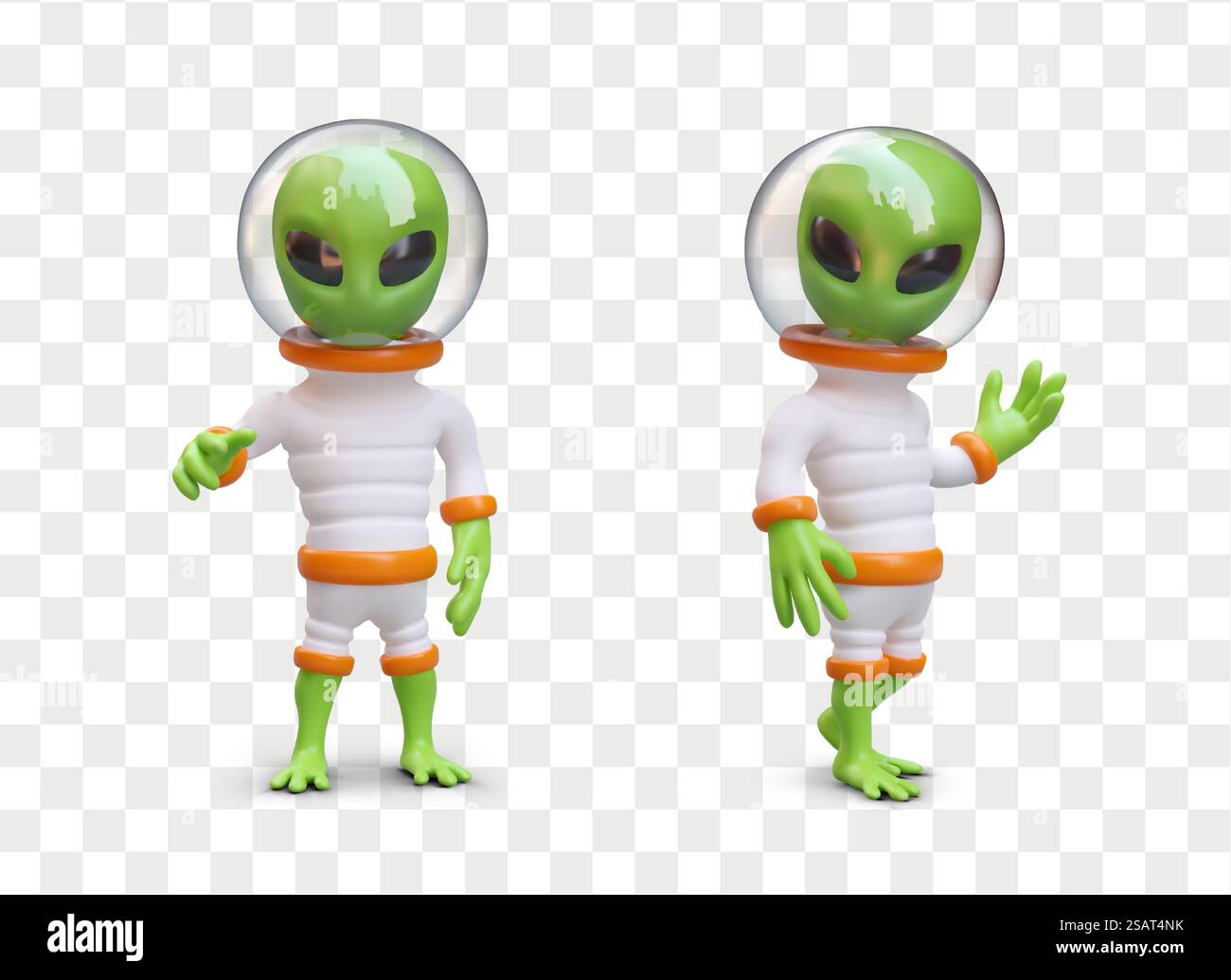 Green aliens in space suits. Vector 3D humanoids. Characters in ...