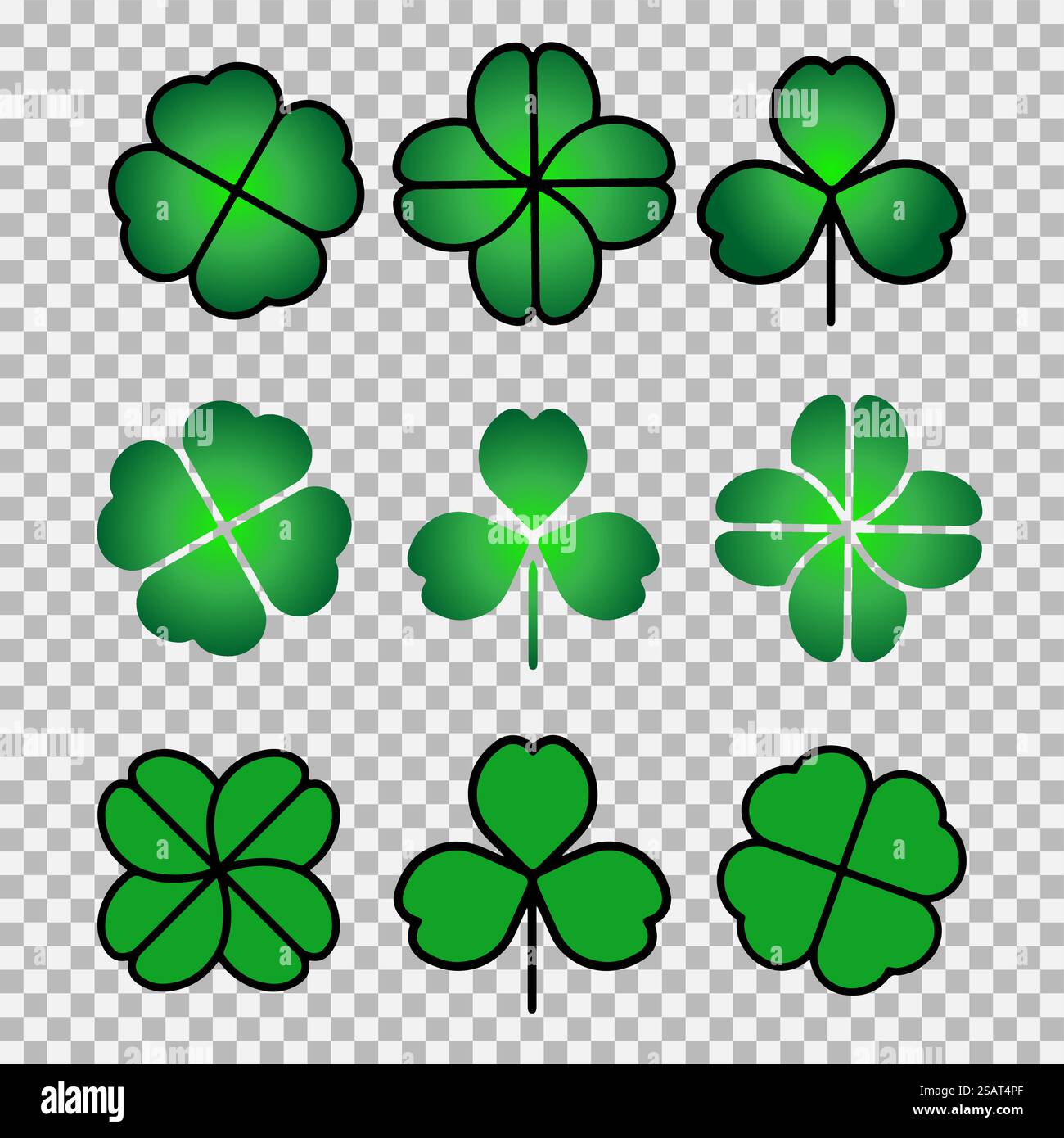 Green Shamrock clover icon.St Patrick day symbol, leprechaun leaf sign. Shamrock clover isolated ...