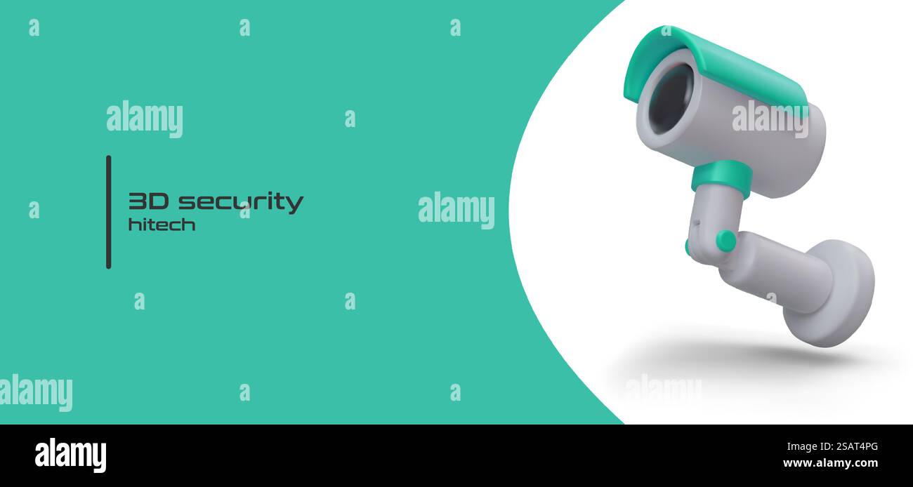 Realistic camera. Video surveillance and protection. Horizontal poster ...