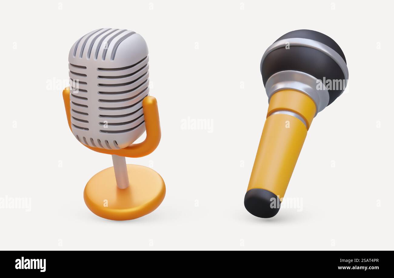 Set of microphones. Desktop model and handheld wireless mic ...