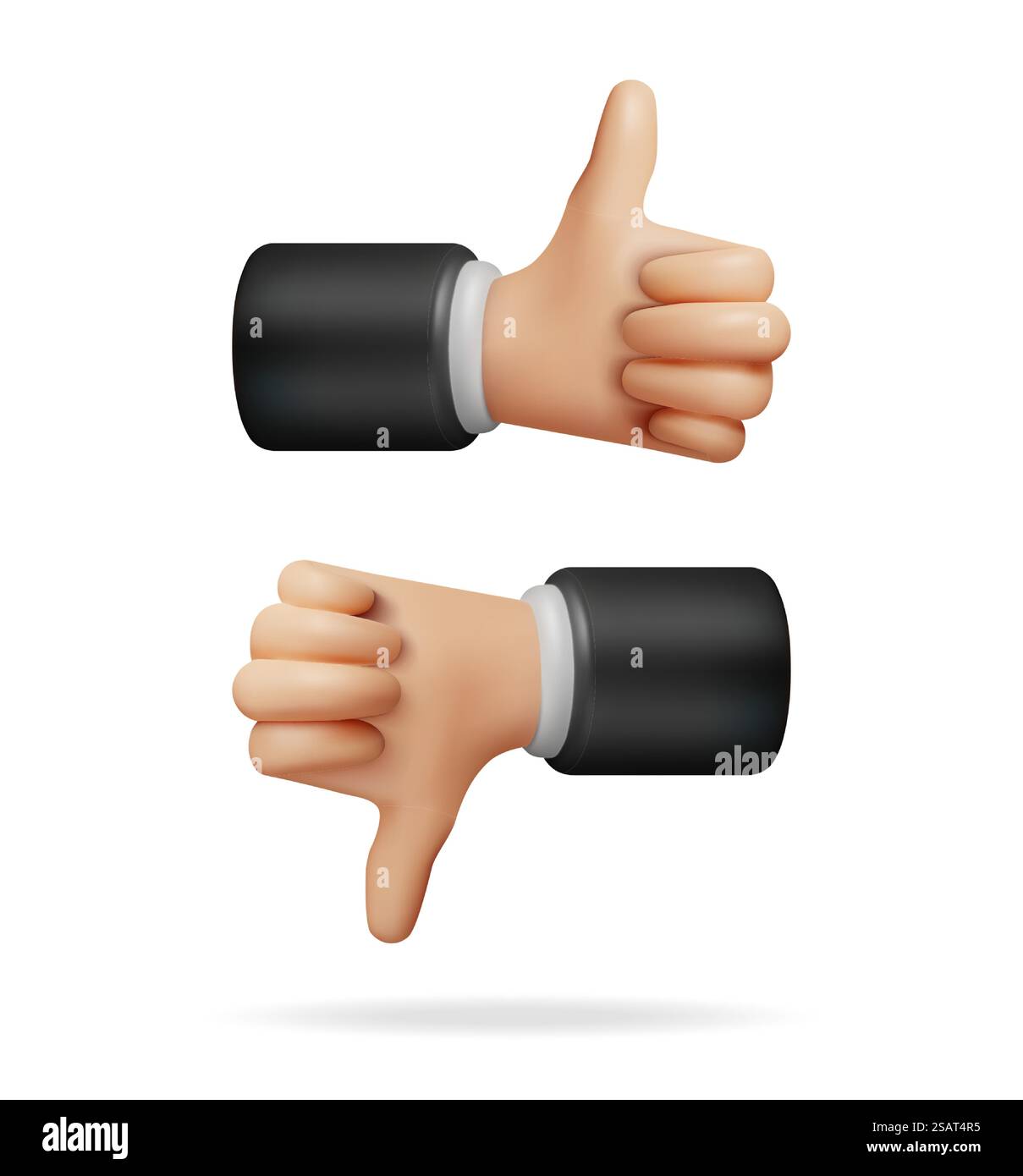 3D Thumbs Up and Thumbs Down Hands Gestures Isolated. Render Like and Dislike Hand Symbols ...