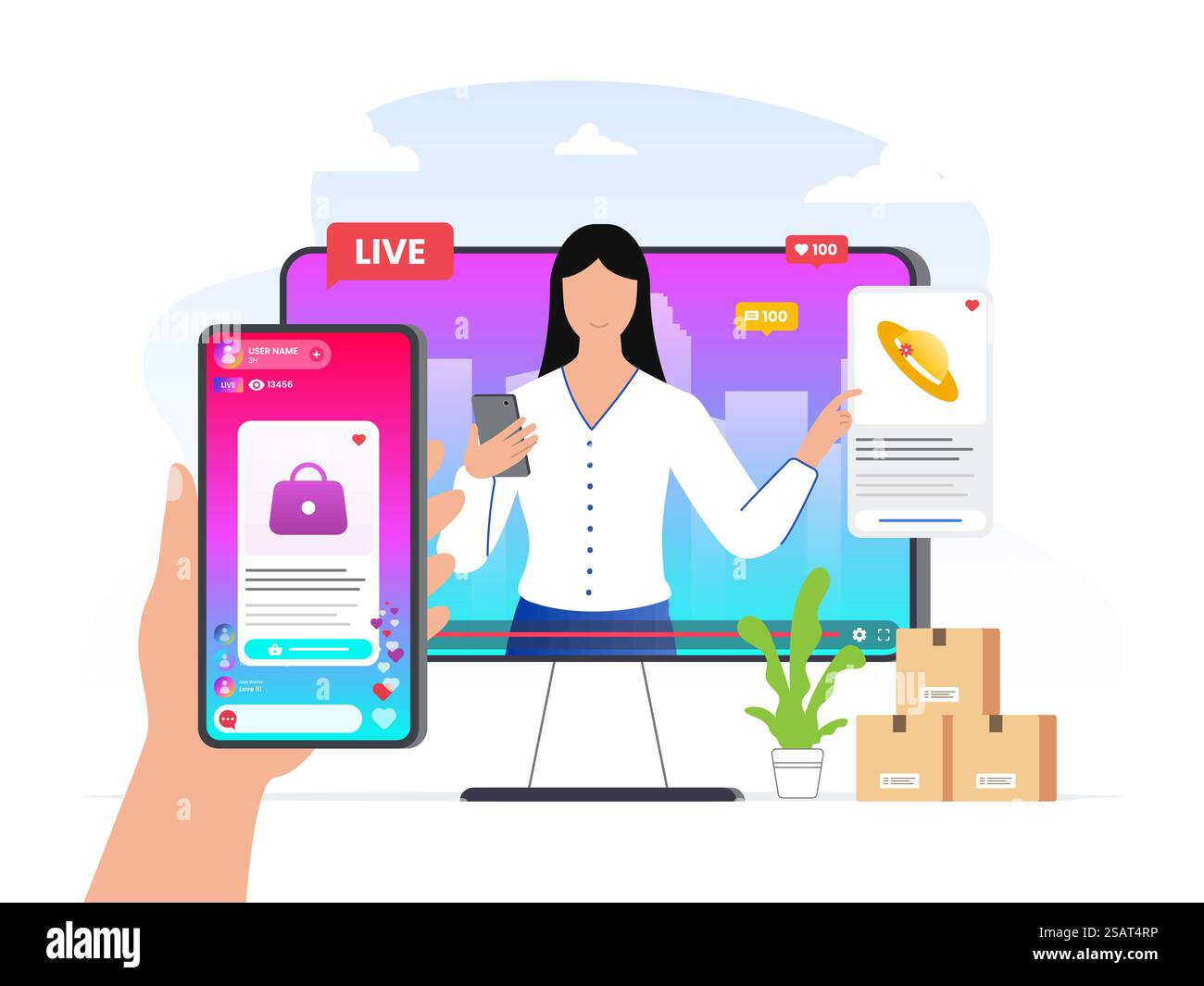 Social media live illustration Stock Vector Images - Alamy