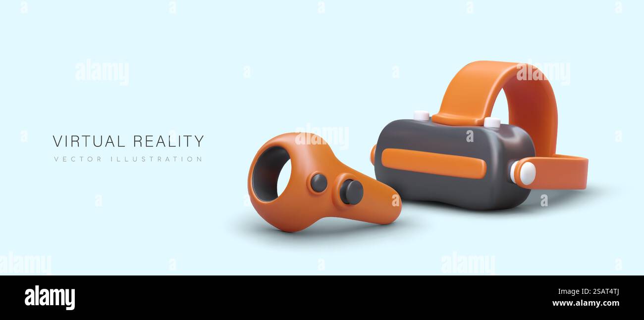 Virtual reality. Poster with 3D glasses, controllers. Modern gaming ...
