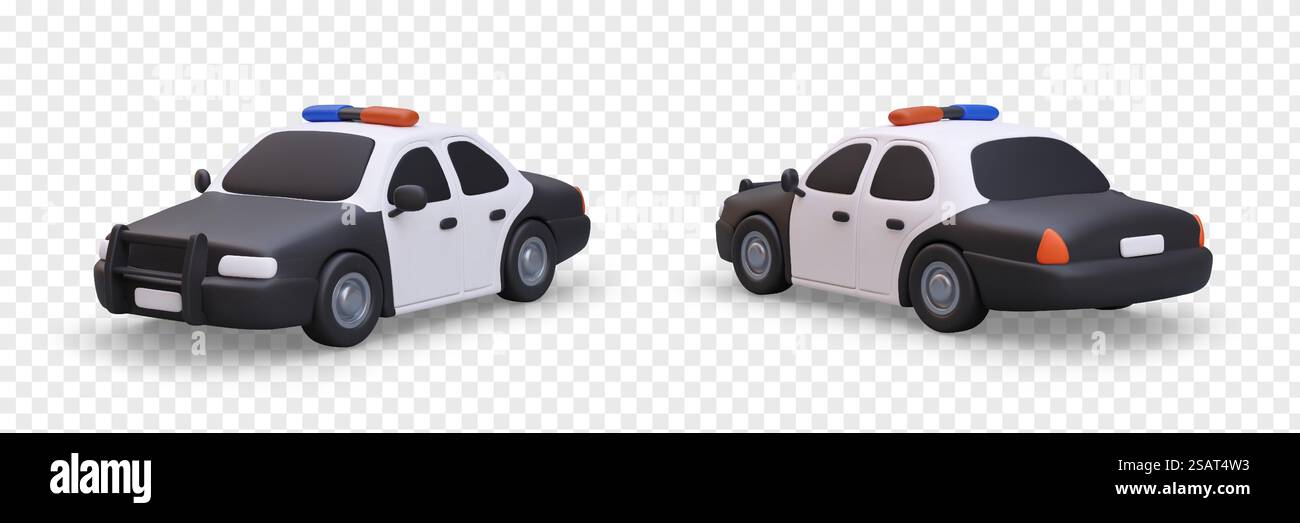 Realistic police car, front and rear view. Detailed vector image with ...