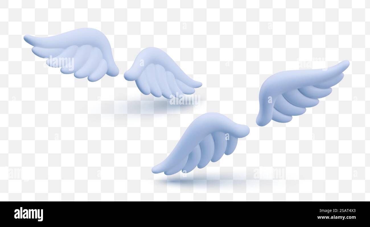 Realistic white wings. Isolated vector object in different positions ...